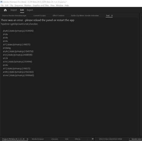 Transcribe Source Reload Text Panel Error 2410 Adobe Community