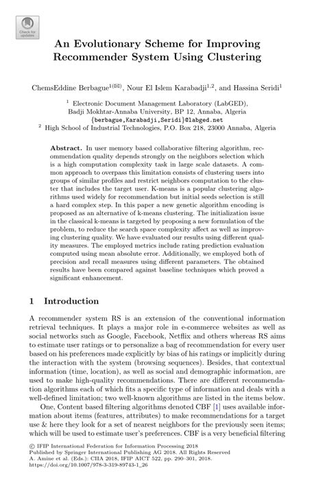 Pdf An Evolutionary Scheme For Improving Recommender System Using