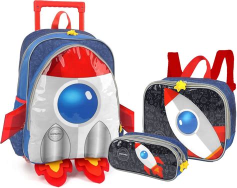 Ditudotem Mochila Infantil De Rodinha Escolar Menino Foguete Astronauta