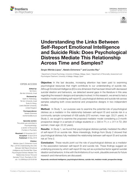 Pdf Understanding The Links Between Self Report Emotional Intelligence And Suicide Risk Does