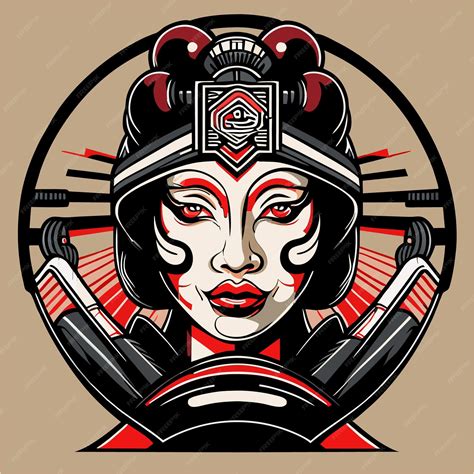 Premium Vector Ukiyoe Revival Geishas Face Tattoo With Abstract