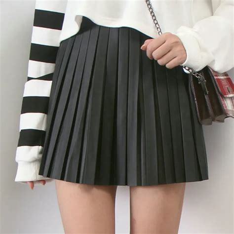 Женская модная плиссированная короткая юбка из искусственной кожи Популярные универсальные