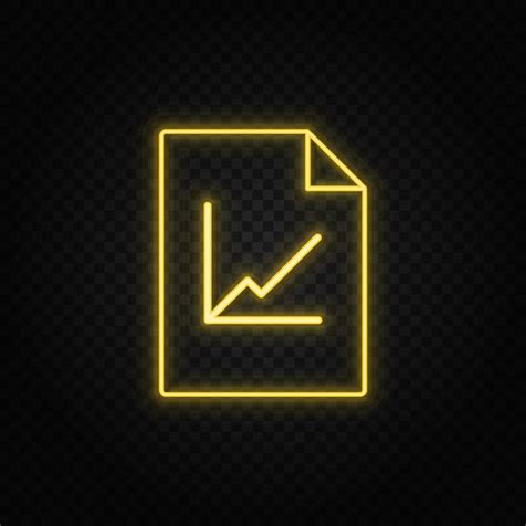 Yellow Neon Icon Chart Data File Transparent Background Yellow Neon Vector Icon On Dark