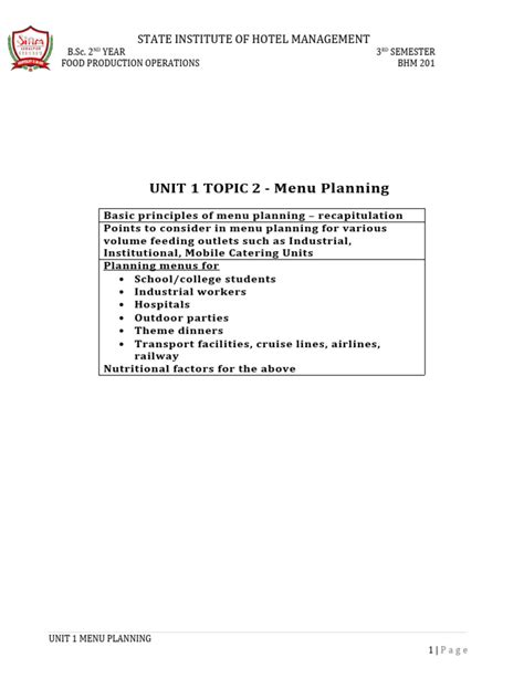 Unit 1 Topic 2 Menu Planning Download Free Pdf Menu Taste