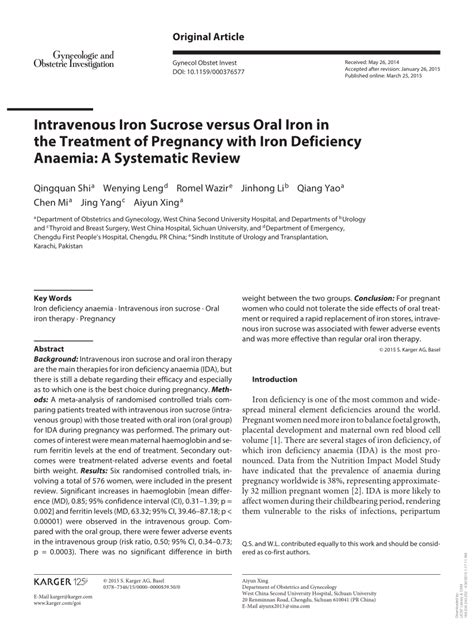 Pdf Intravenous Iron Sucrose Versus Oral Iron In The Treatment Of