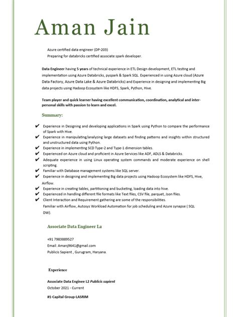 Resume Format Pdf Apache Spark Microsoft Sql Server