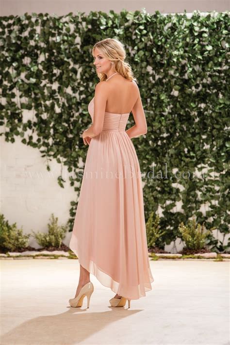 B183057 V Neck Poly Chiffon High Low Bridesmaid Dress High Low