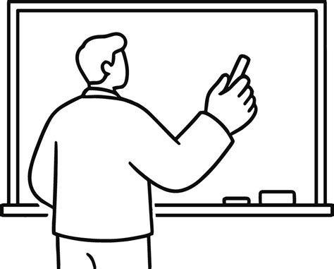 Male Teacher Writing On Whiteboard During Class Session Line Art