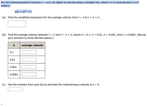 Solved For The Following Position Function Y S T An Chegg