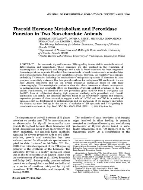 Pdf Thyroid Hormone Metabolism And Peroxidase Function In Two Non