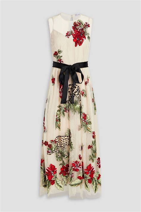 Redvalentino Belted Embroidered Point Desprit Midi Dress The Outnet