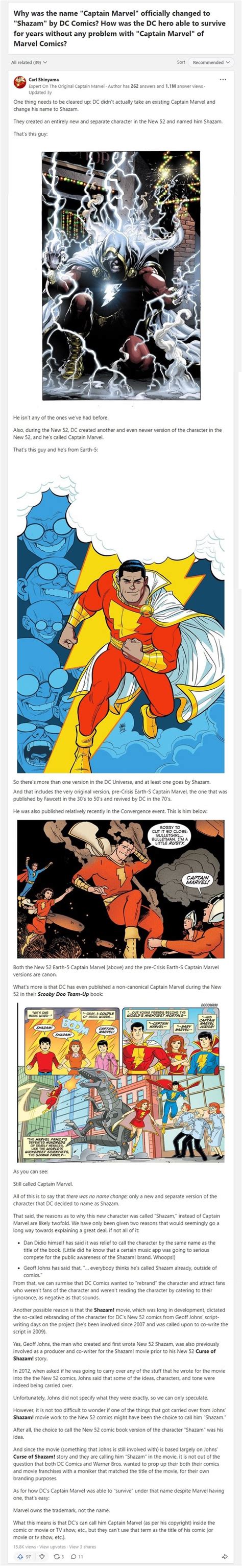 The Difference Between Dcs Shazam Character And The Original Captain Marvel Rshazam