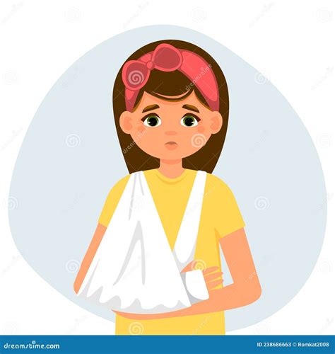 The Girl Has A Plaster Cast On Her Arm Fracture Vector Cartoon