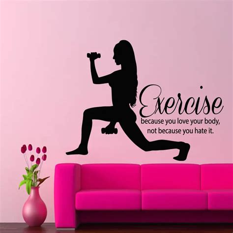Wall Decals Quote Decal Fitness Vinyl Stickers Girl Dumbbells Gym Decor