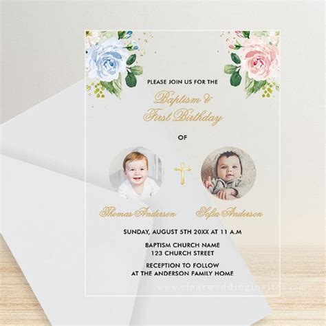Twin Baptism Invitations Boy Christening Invitation Bautizo