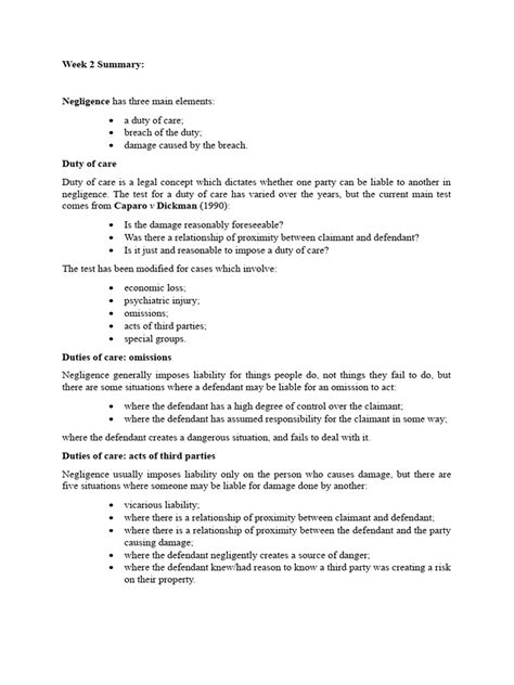 Week 2 Summary Pdf Negligence Legal Liability