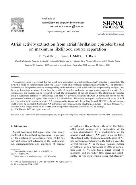Pdf Atrial Activity Extraction From Atrial Fibrillation Episodes Based On Maximum Likelihood