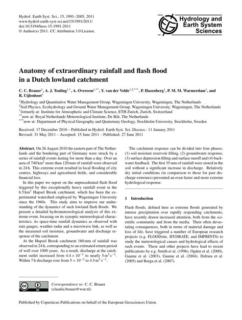 Pdf Anatomy Of Extraordinary Rainfall And Flash Flood In A Dutch Lowland Catchment