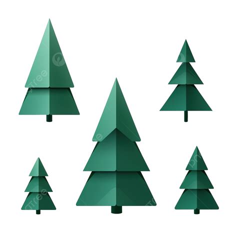 Green Christmas Tree Set Simple Minimal Shape Fir Tree Christmas Tree