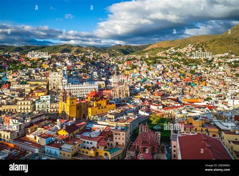 Scenery Of Guanajuato City With Guanajuato Cathedral In Mexico Stock