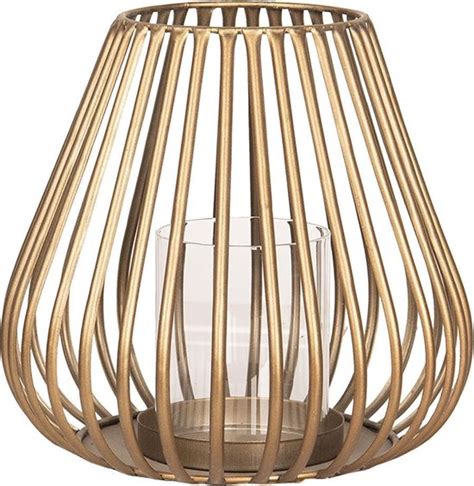 Clayre Eef Windlicht Ø 22x20 cm Koperkleurig Metaal Glas Rond