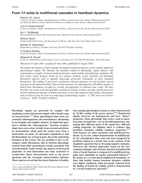 Pdf From 1f Noise To Multifractal Cascades In Heartbeat Dynamics