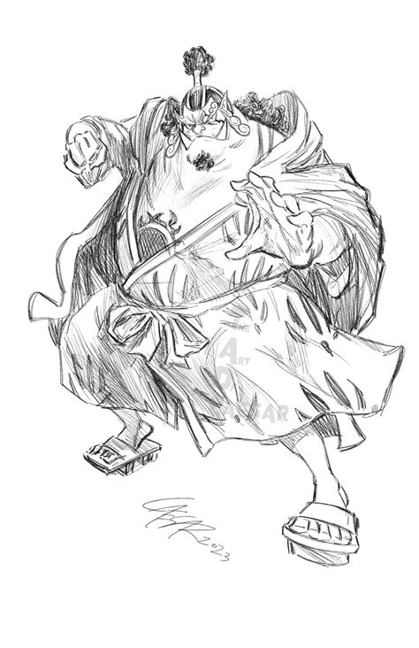 One Piece Jimbei Digital Pencil Sketch Ronepiece