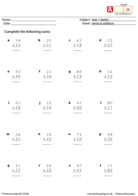 Numeracy Vertical Addition Worksheet Uk Addition