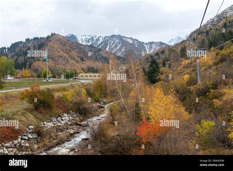 Medeu District View Showing The Cable Car Used To Access Shymbulak Ski