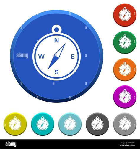 Compass Round Color Beveled Buttons With Smooth Surfaces And Flat White Icons Stock Vector Image