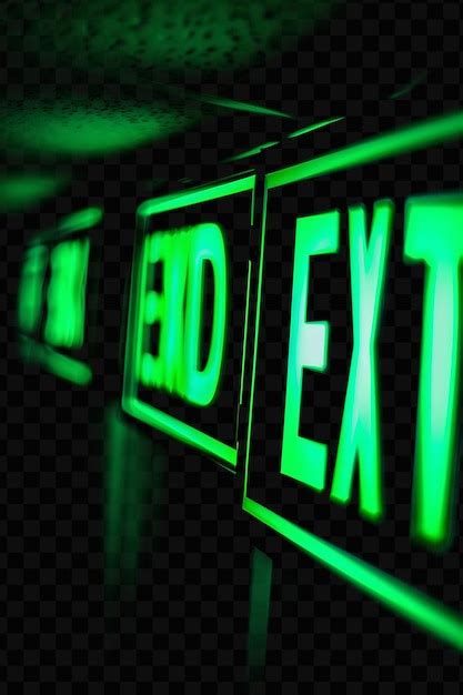 Psd Exit Signs With Guided Glow Green Hue Creating Emergency Sce