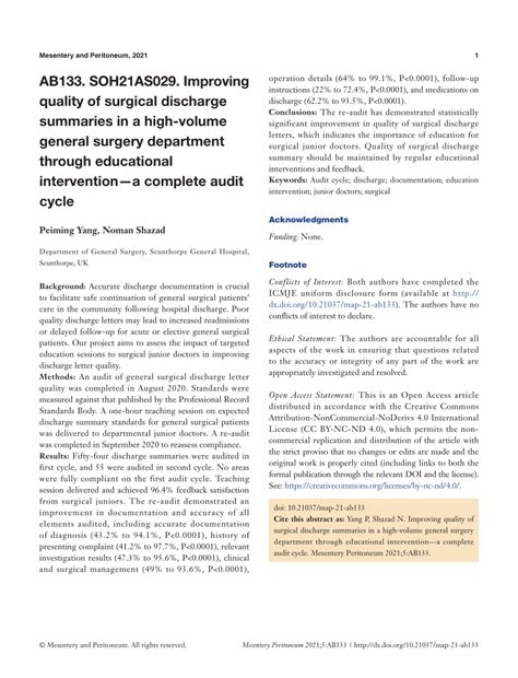 Pdf Ab133 Soh21as029 Improving Quality Of Surgical Discharge Summaries In A High Volume