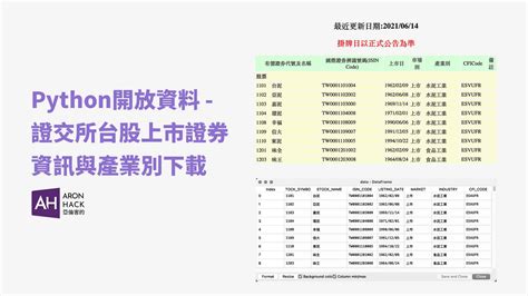Python開放資料 證交所台股上市證券資訊與產業別下載 Aron Hack 亞倫害的