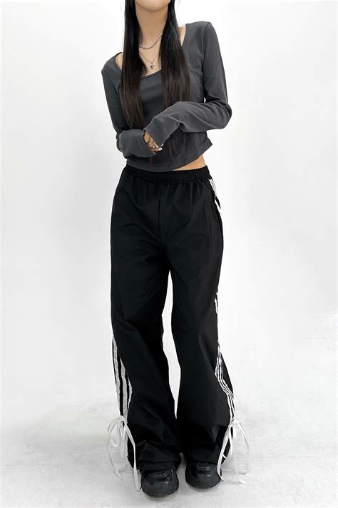 구미 트랙 리본 스트랩 밴딩 팬츠 에이블리