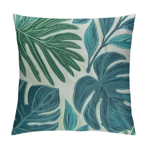 Gosmith Blue Tropical Leaf Throw Pillow Covers Monstera Palm Leaves