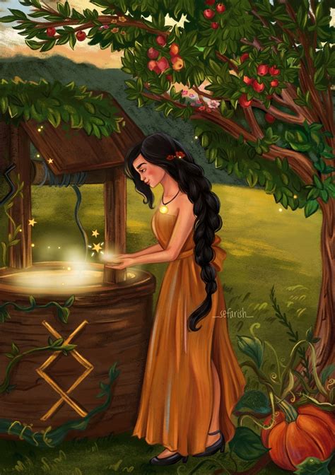 Иллюстрация Девушка у колодца в стиле книжная графика