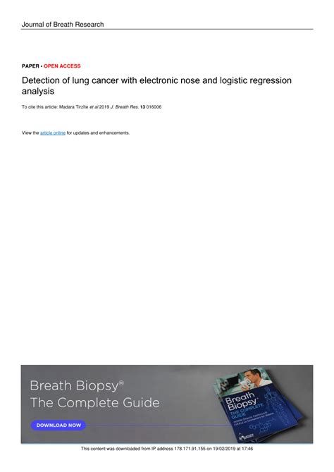 Pdf Detection Of Lung Cancer With Electronic Nose And Logistic