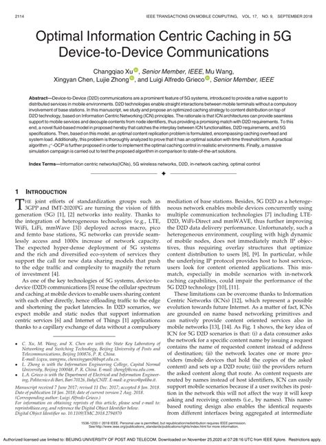 Pdf Optimal Information Centric Caching In 5g Device To Device Communications