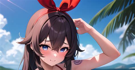Swimsuit Amber Genshin Impact Genshin Impact Amber On Beach Pixiv