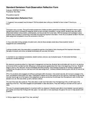 Fillable Online Standard Danielson Post Observation Reflection Form Fax