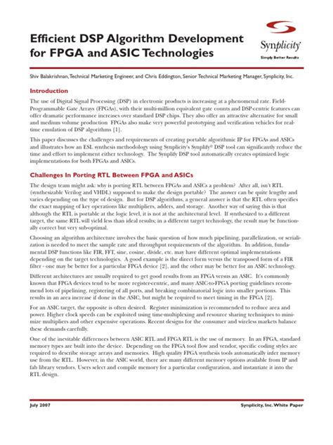 synplicity efficient dsp pdf field programmable gate array