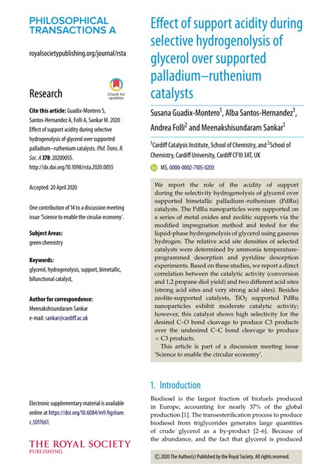 Effect Of Support Acidity During Selective Hydrogenolysis Of Glycerol