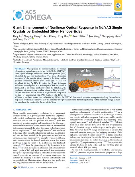 Pdf Giant Enhancement Of Nonlinear Optical Response In Ndyag Single Crystals By Embedded