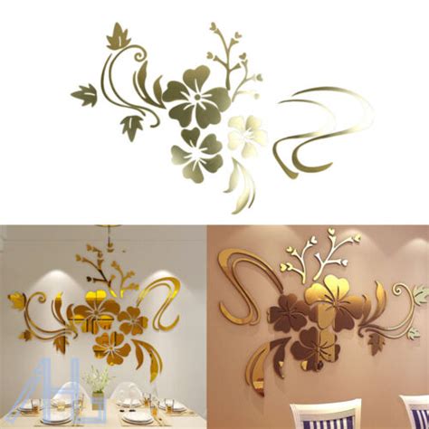 Removable 3d Mirror Flower Art Wall Sticker Acrylic Mural Decal Home