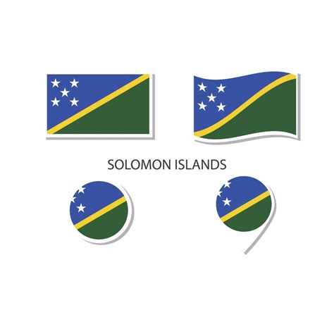 Solomon Islands Flag Logo Icon Set Rectangle Flat Icons Circular