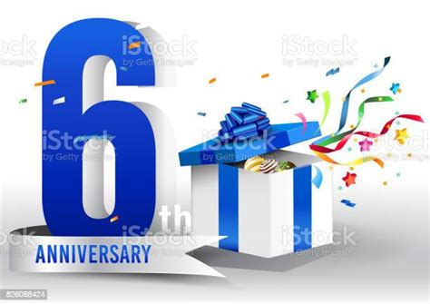 리본 색종이와 화이트에 선물 6 년 기념일 배경 포스터 또는 책자 템플릿 벡터 일러스트입니다 개념에 대한 스톡 벡터 아트 및 기타 이미지 Istock