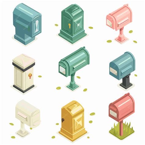 Assortment Colorful Mailboxes Isometric Style Different Types Mailboxes