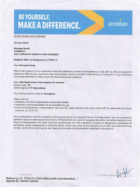 Accenture Offer Letter Pdf