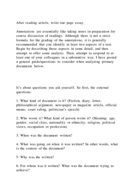 After Reading Article Write One Page Essayannotations Are Esse Pdf