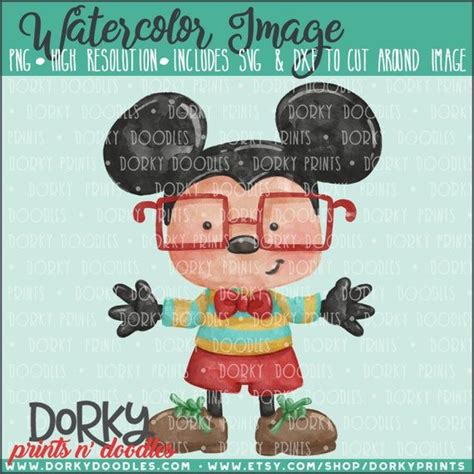 Nerd Mouse Watercolor Png Artwork Digital File For Heat Press Planners